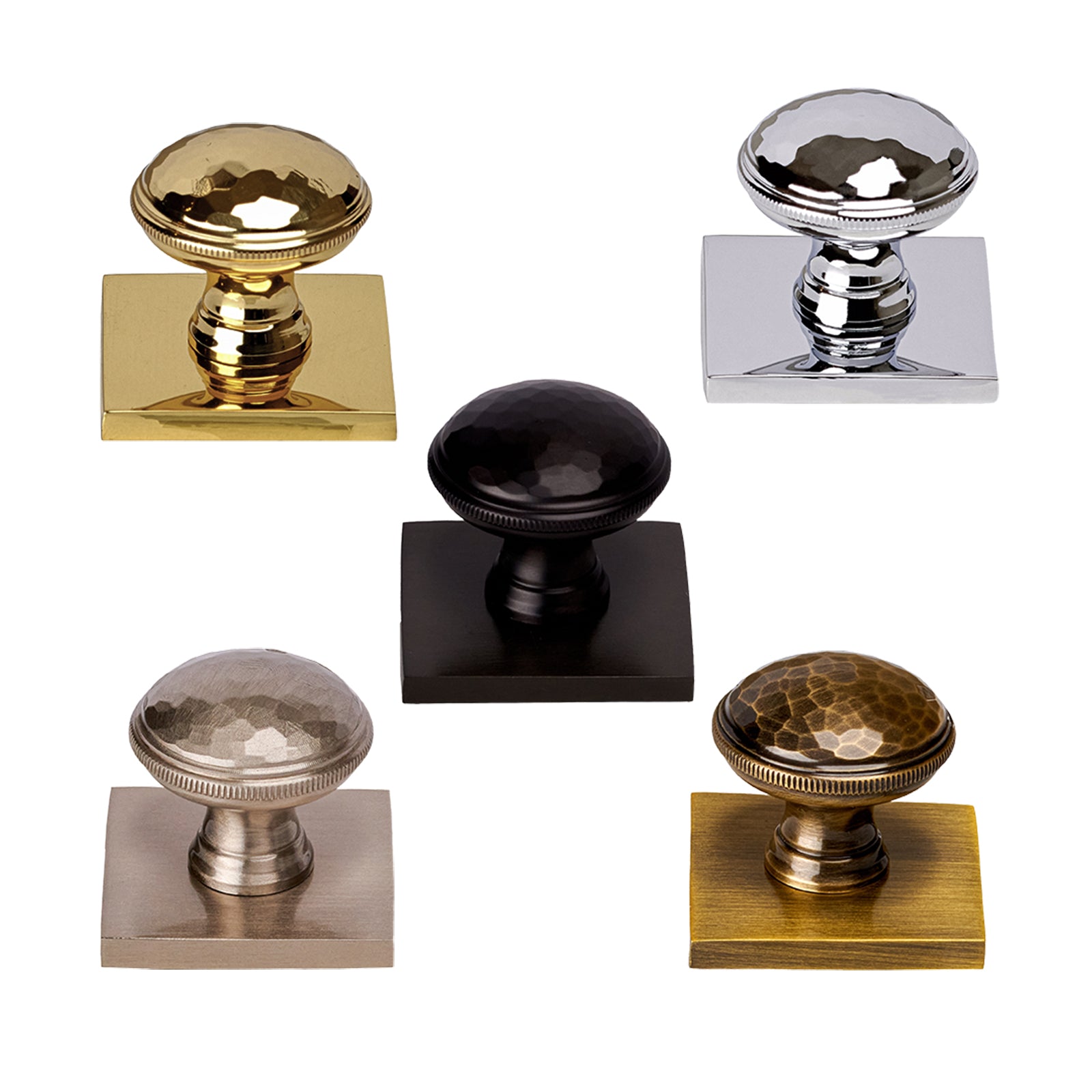 Hand Beaten Cabinet Knobs On Square Backplate | Cupboard Knobs