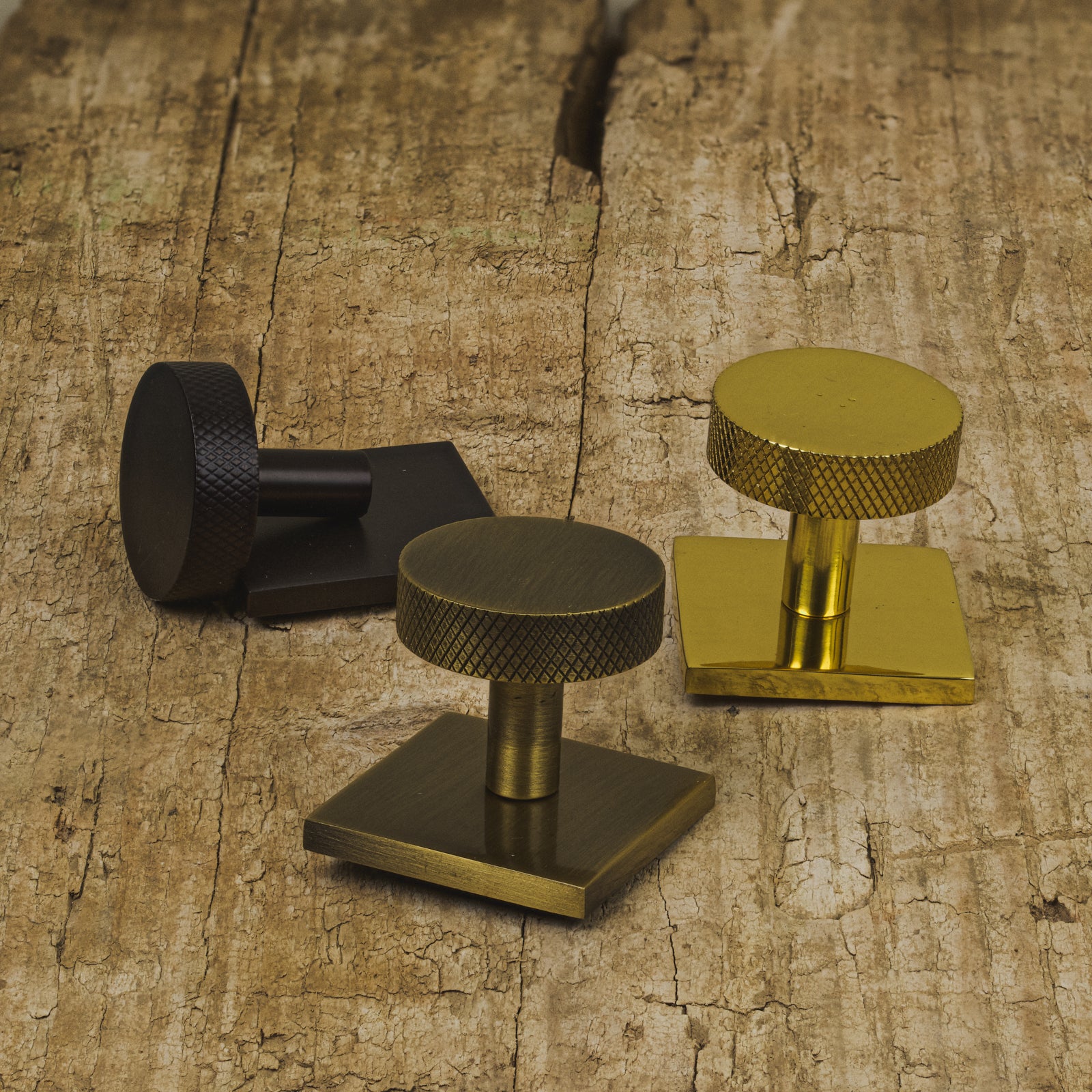 Disc Knurled Cabinet Knobs On Square Backplate | Cupboard Knobs