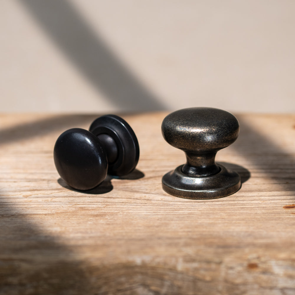 Bronze Round Cabinet Knob on Rose | Dark & White Bronze Hardware
