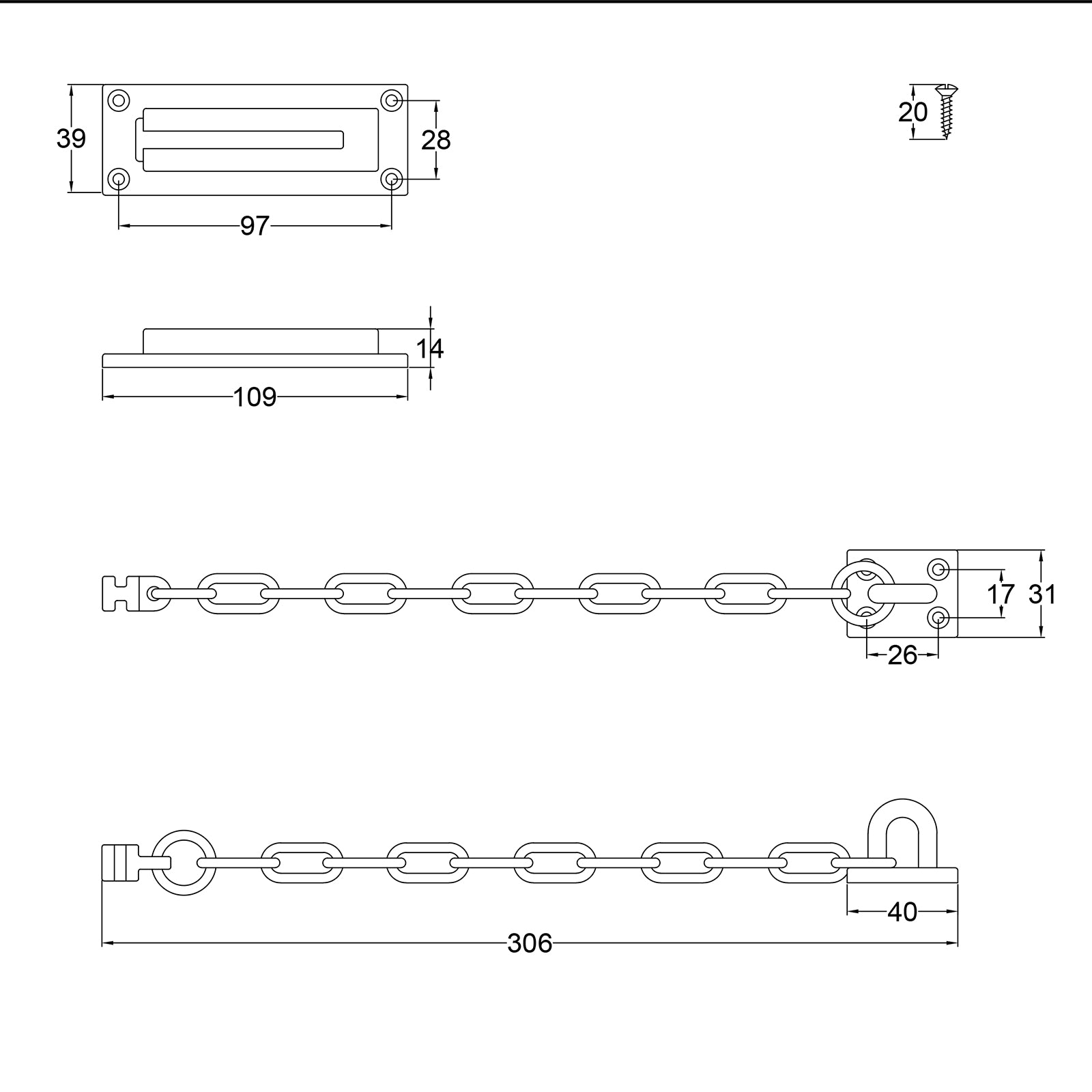 Bronze Door Security Chain | Dark & White Bronze Hardware