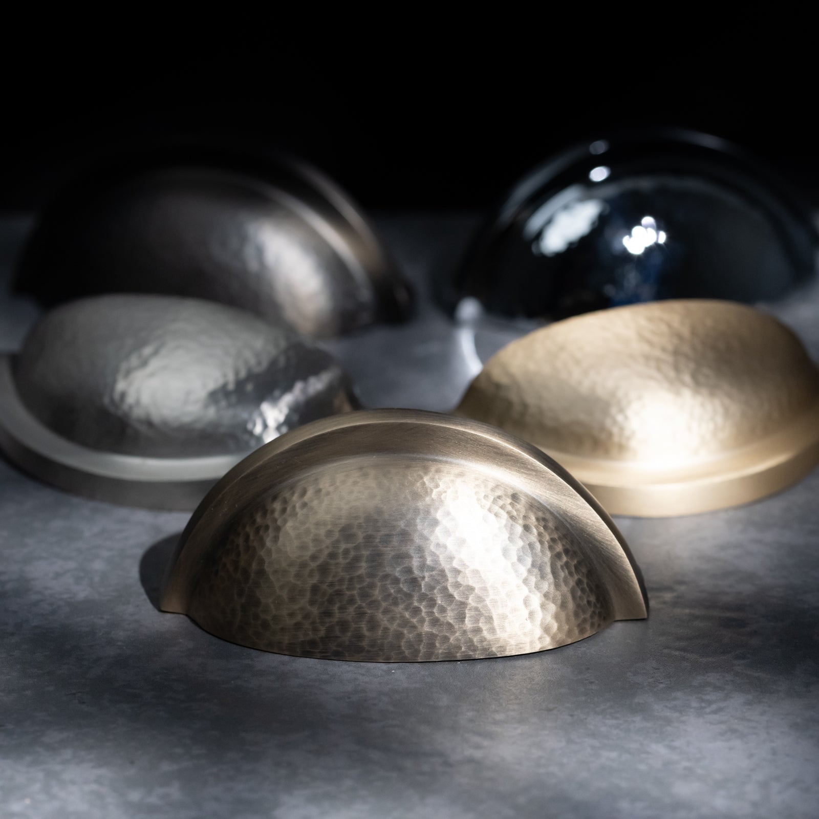 Half Moon Cup Handle | Hammered Brass | Suffolk Latch Company