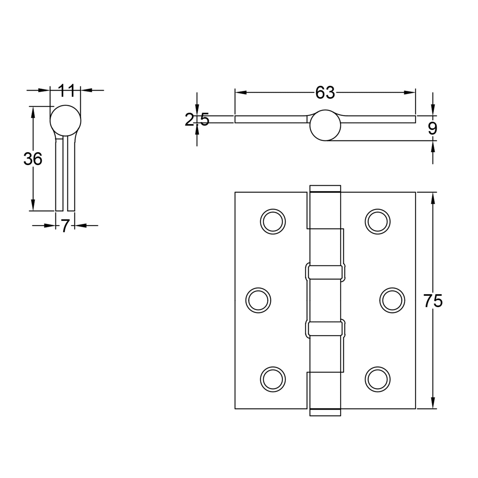 Butt Hinge Dimensions
