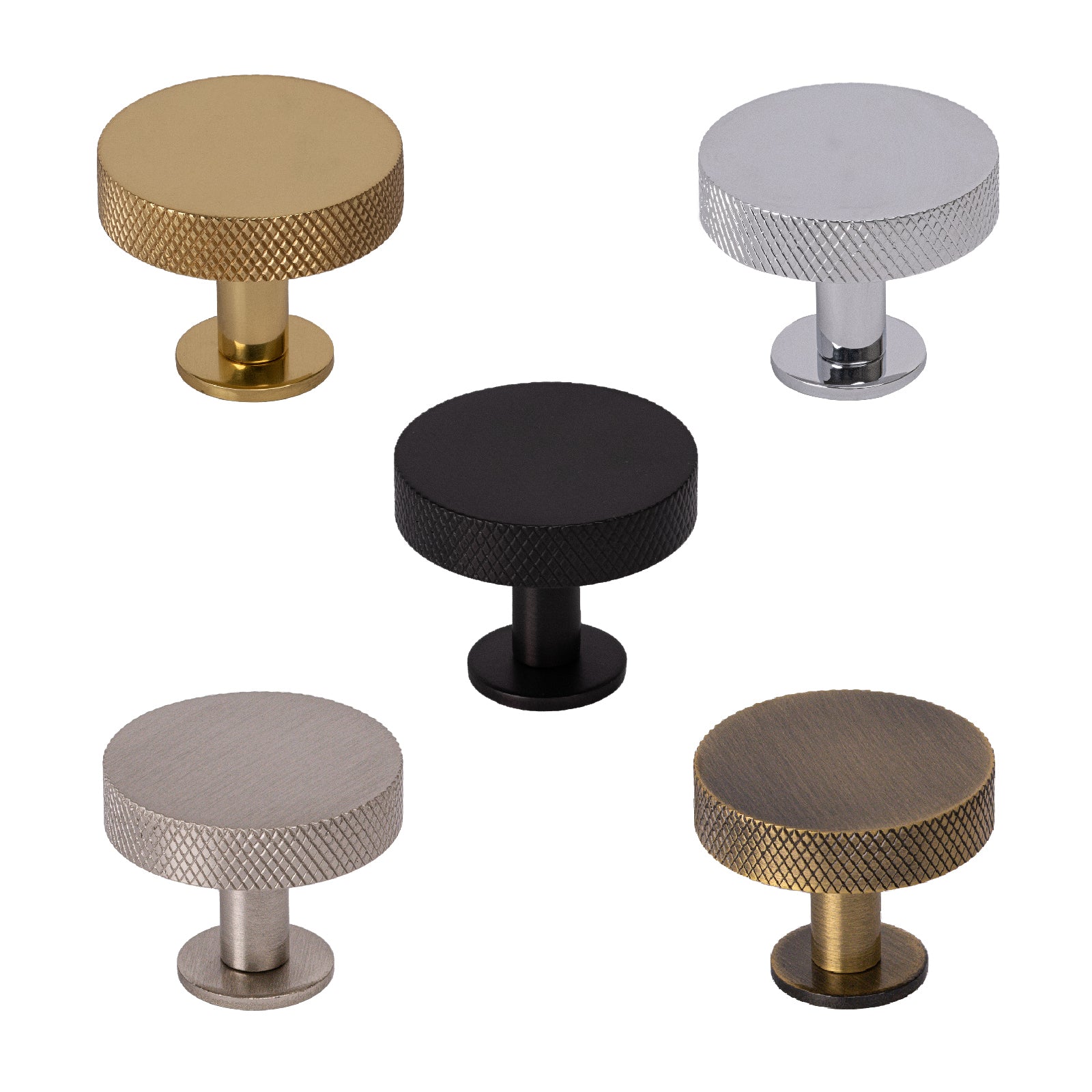 Disc Knurled Cabinet Knobs On Rose | Cupboard Knobs