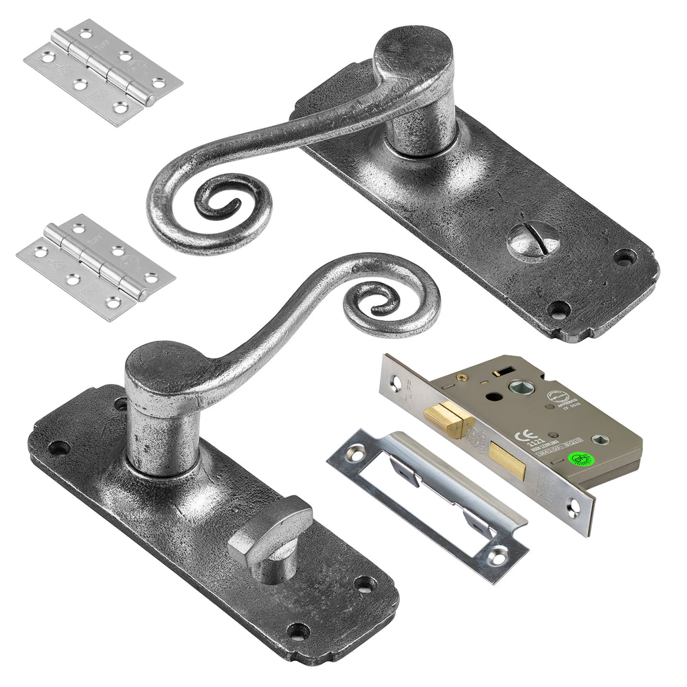 Monkey Tail Door Handles Pewter | Lock Latch Bathroom
