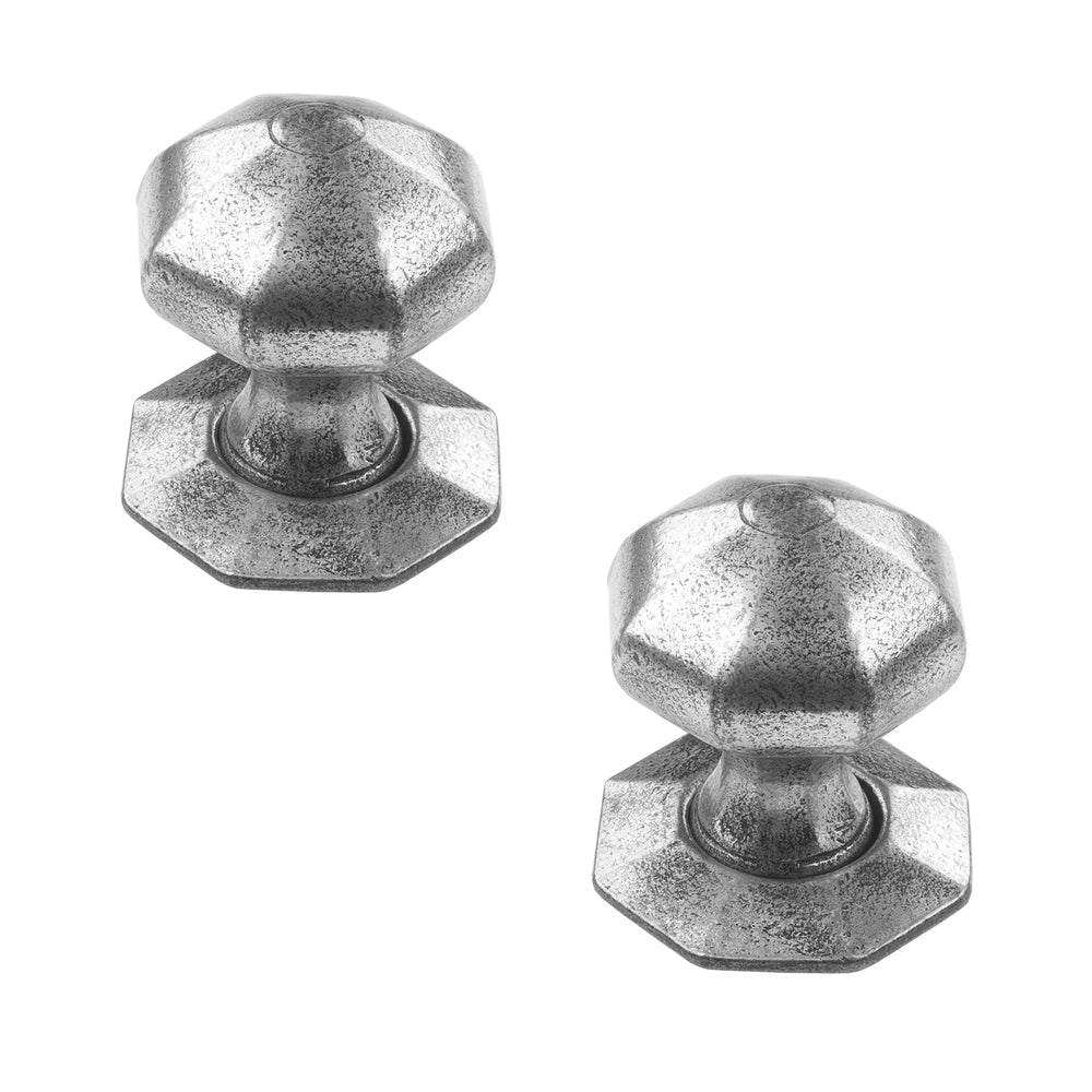 Octagonal Cast Iron Door Knob | Black & Pewter | Door Handles