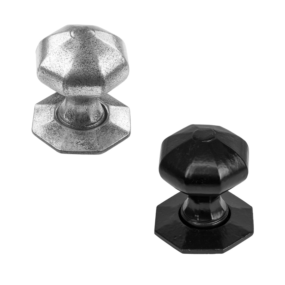 Octagonal Cast Iron Door Knob | Black & Pewter | Door Handles