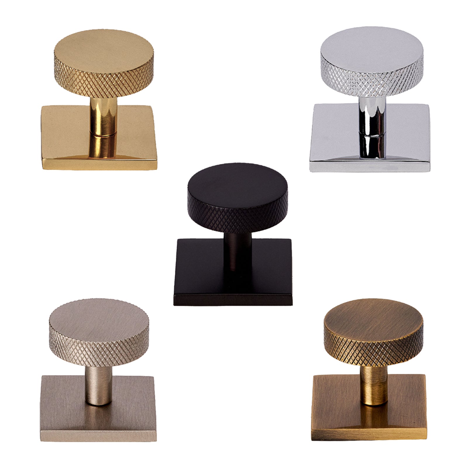 Disc Knurled Cabinet Knobs On Square Backplate | Cupboard Knobs